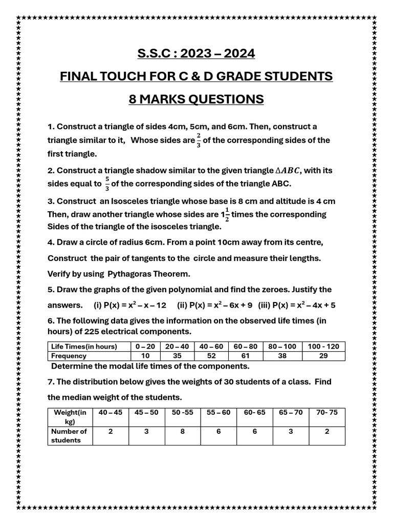SSC 2023-2024 Math Questions Guide | PDF | Triangle | Sphere