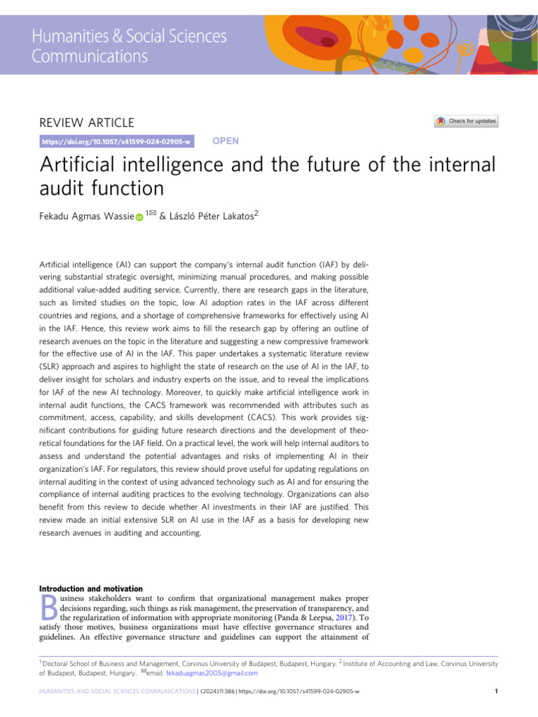 Arti Ficial Intelligence and The Future of The Internal Audit Function ...