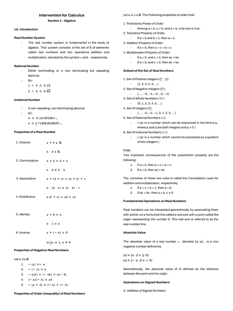 Intervention For Calculus | PDF | Numbers | Real Number