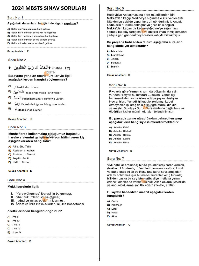2024 MBSTS Sinav Sorulari | PDF