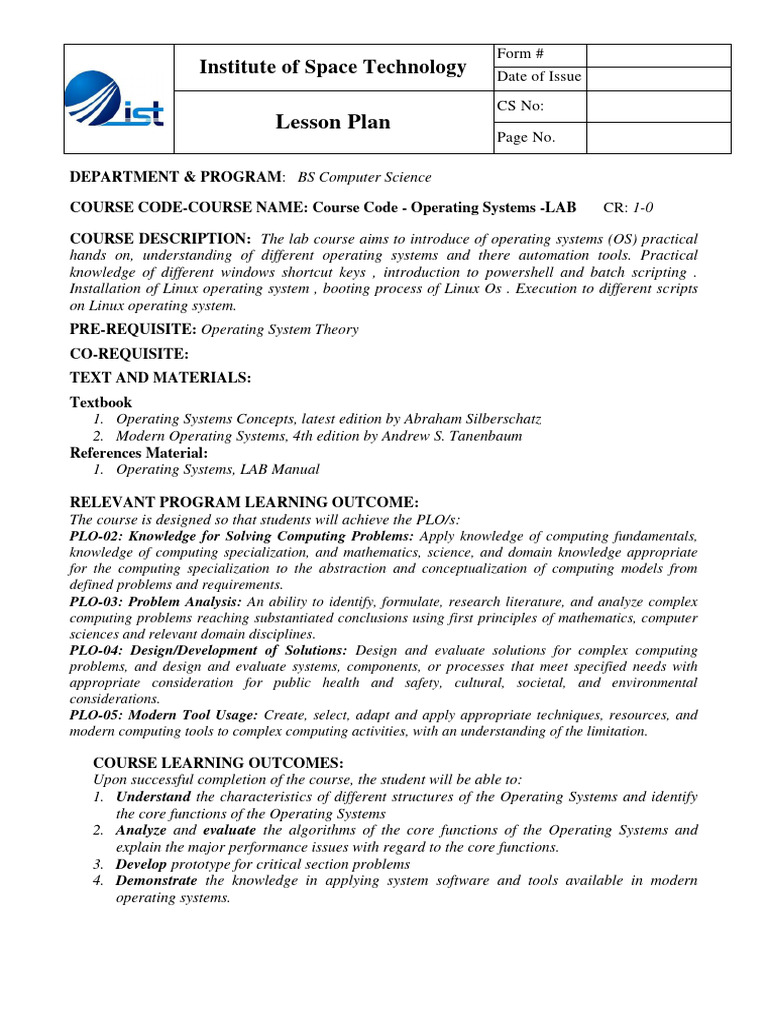 F-32 Lesson Plan - Operating Systems - LAB | PDF