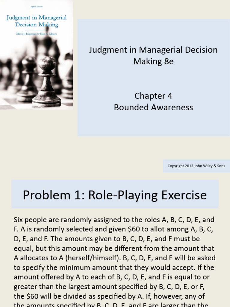 Lecture Judgment in Managerial Decision Making (8e) - Chapter 4 ...