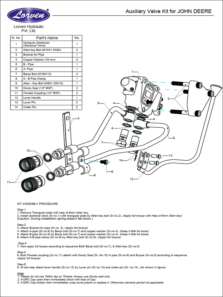 Auxiliary Valve Kit For JOHN DEERE | PDF | Pipe (Fluid Conveyance) | Screw