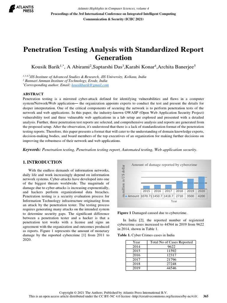 Penetration Testing Analysis With Standardized Report Generation | PDF ...