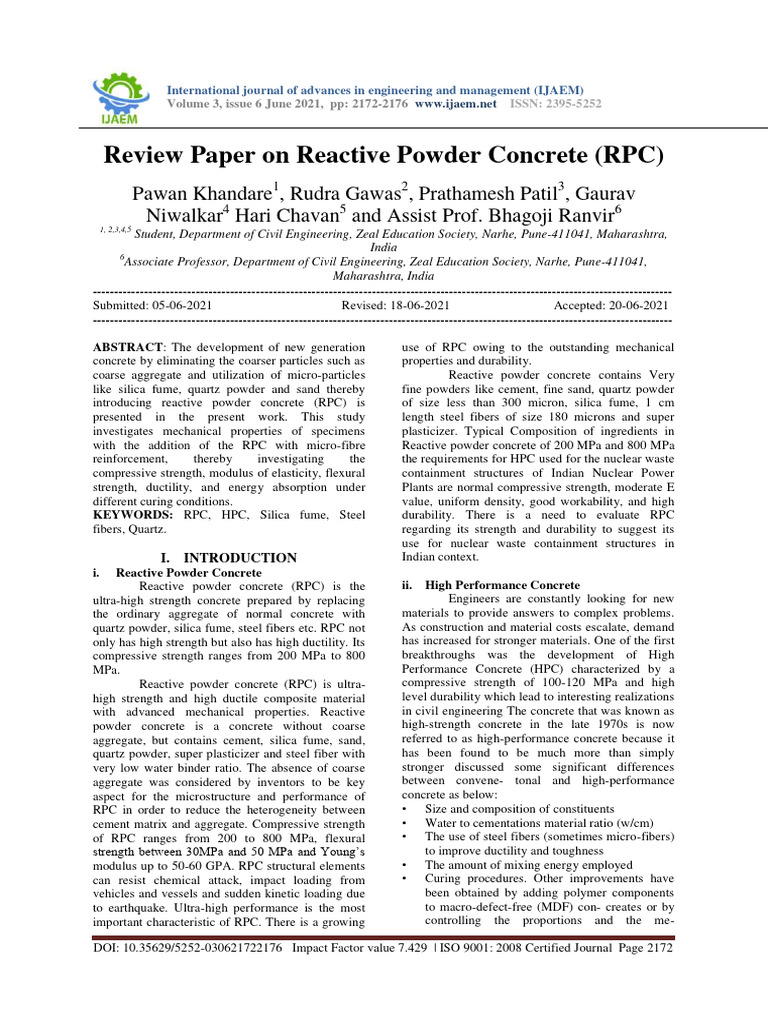 Reactive Powder Concrete Review | PDF | Concrete | Cement
