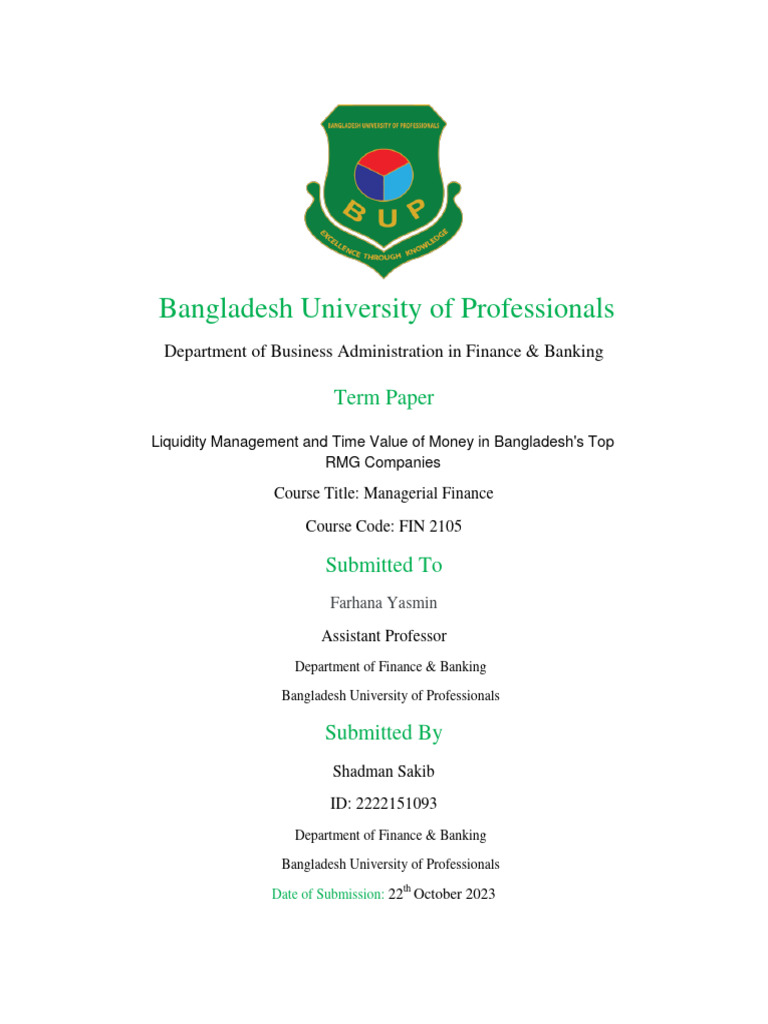 Liquidity Management and Time Value of Money in Bangladesh's Top RMG ...