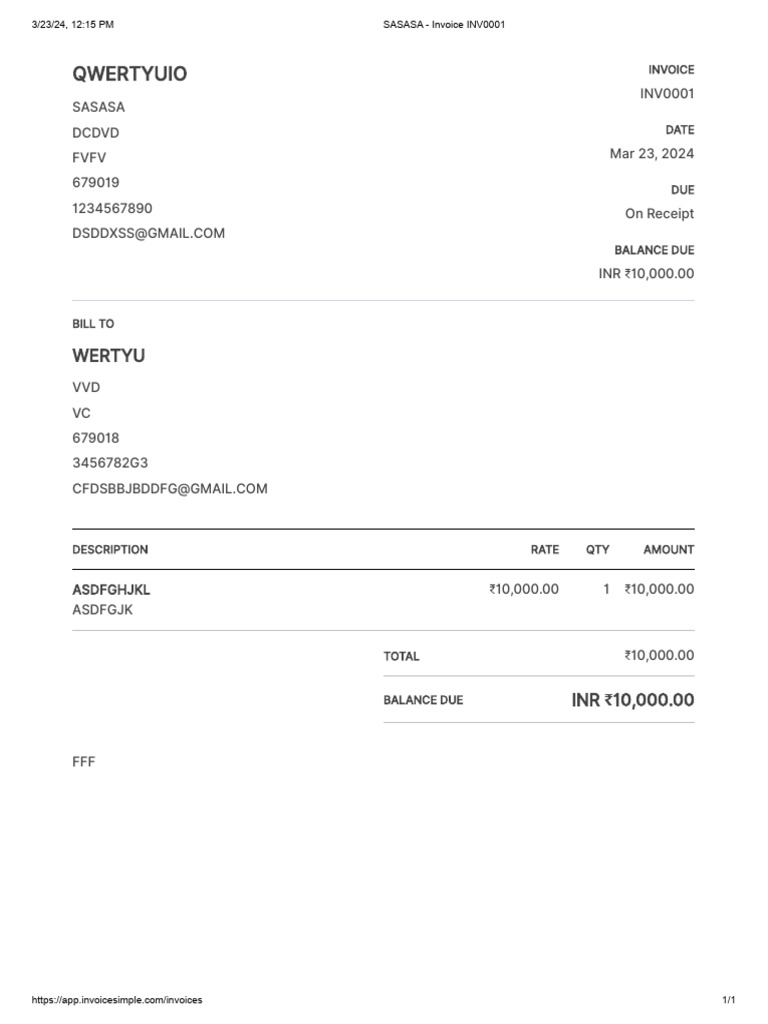 Invoice INV0001 - ₹10,000 Due | PDF