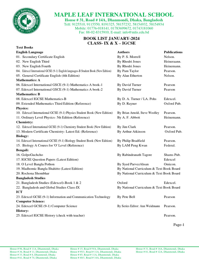 Https Mlisresources - Info Booklist Class IX - IGCSE | PDF | Student Assessment And Evaluation