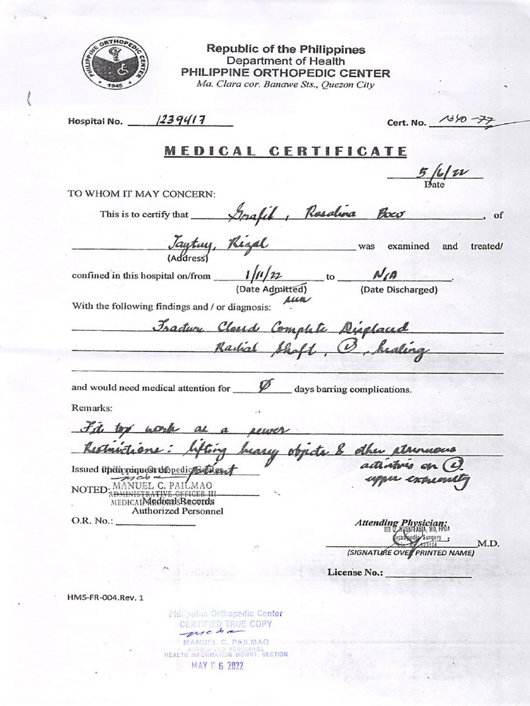 Medical Certificate Example | PDF