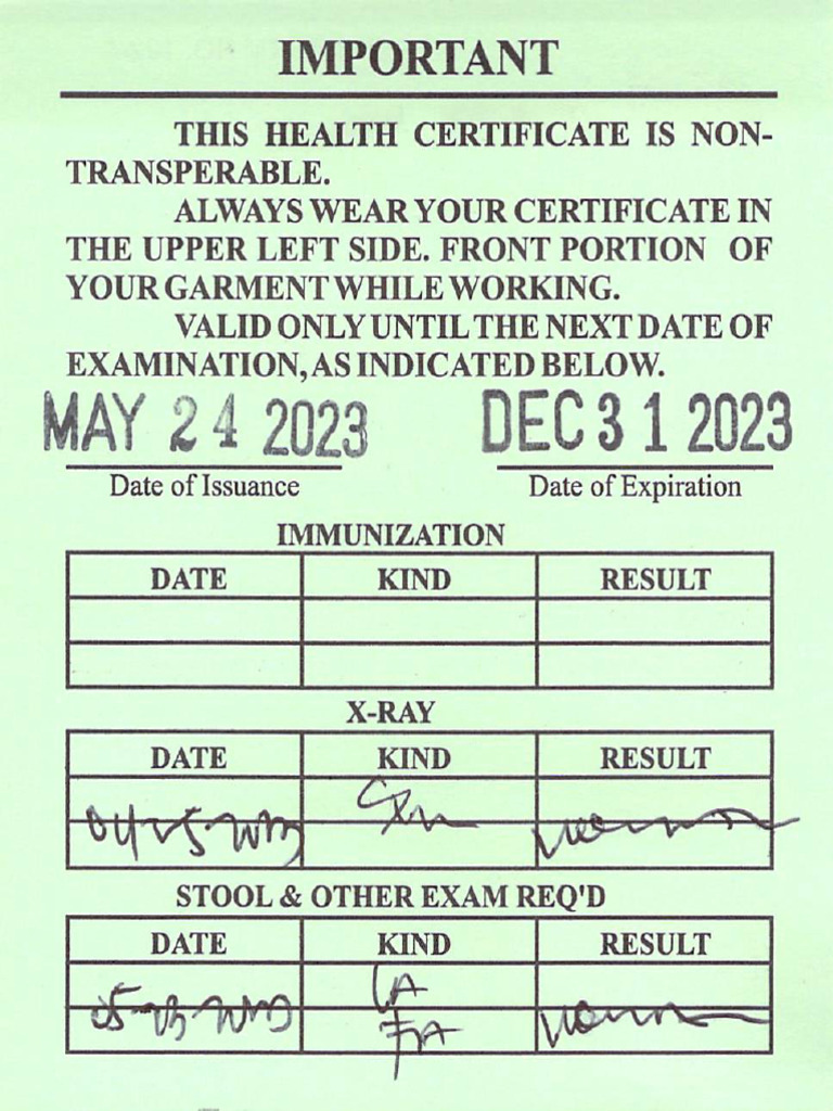 Health Certificate | PDF