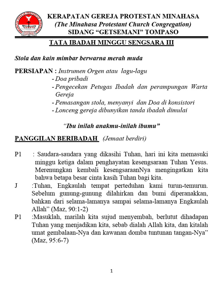 Tata Ibdah Minggu Sengsara Iii Maret 2022 | PDF