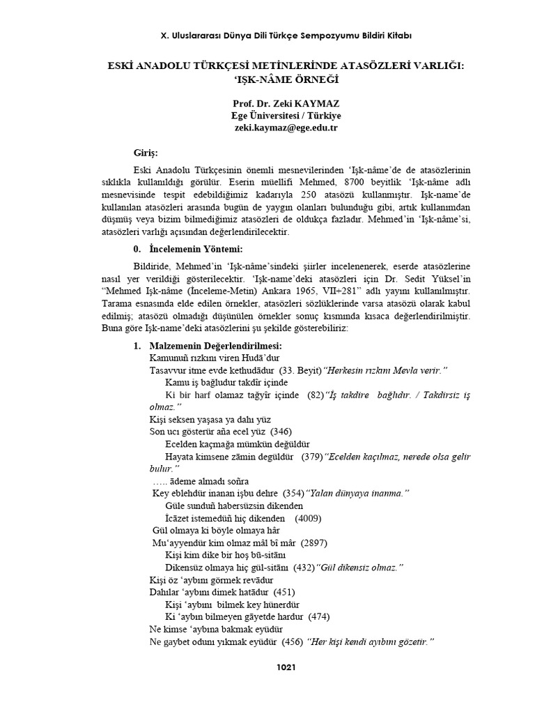 Eski Anadolu Turkcesi Metinlerinde Ataso | PDF