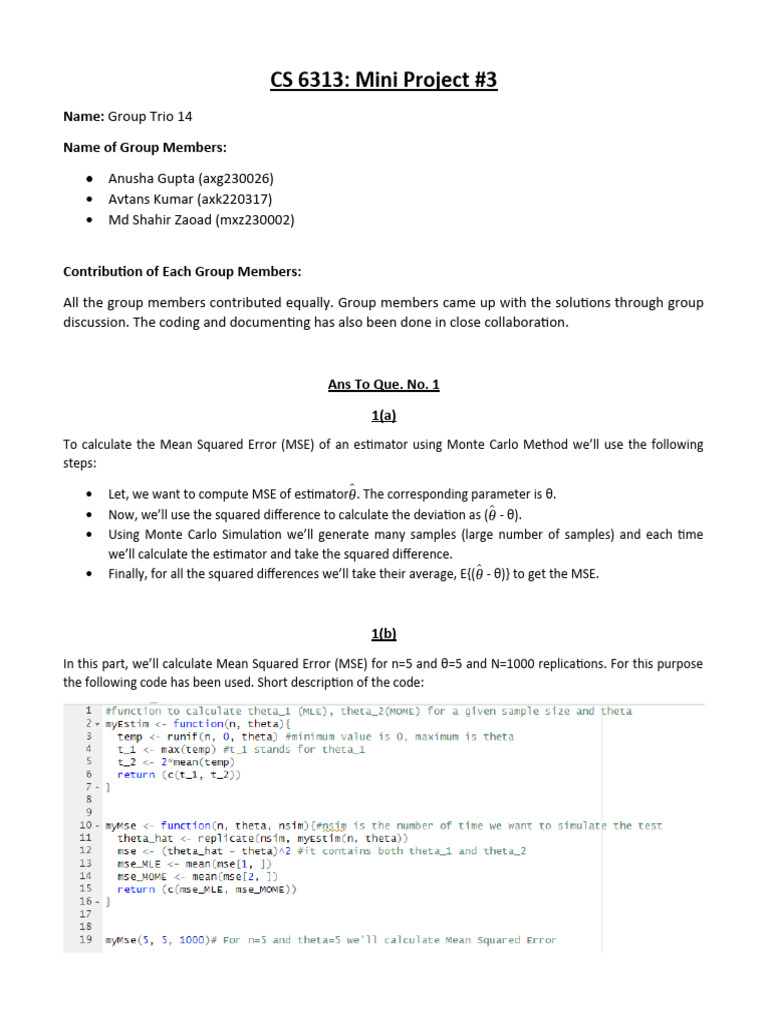 Mini Project 3 | PDF | Mean Squared Error | Estimator