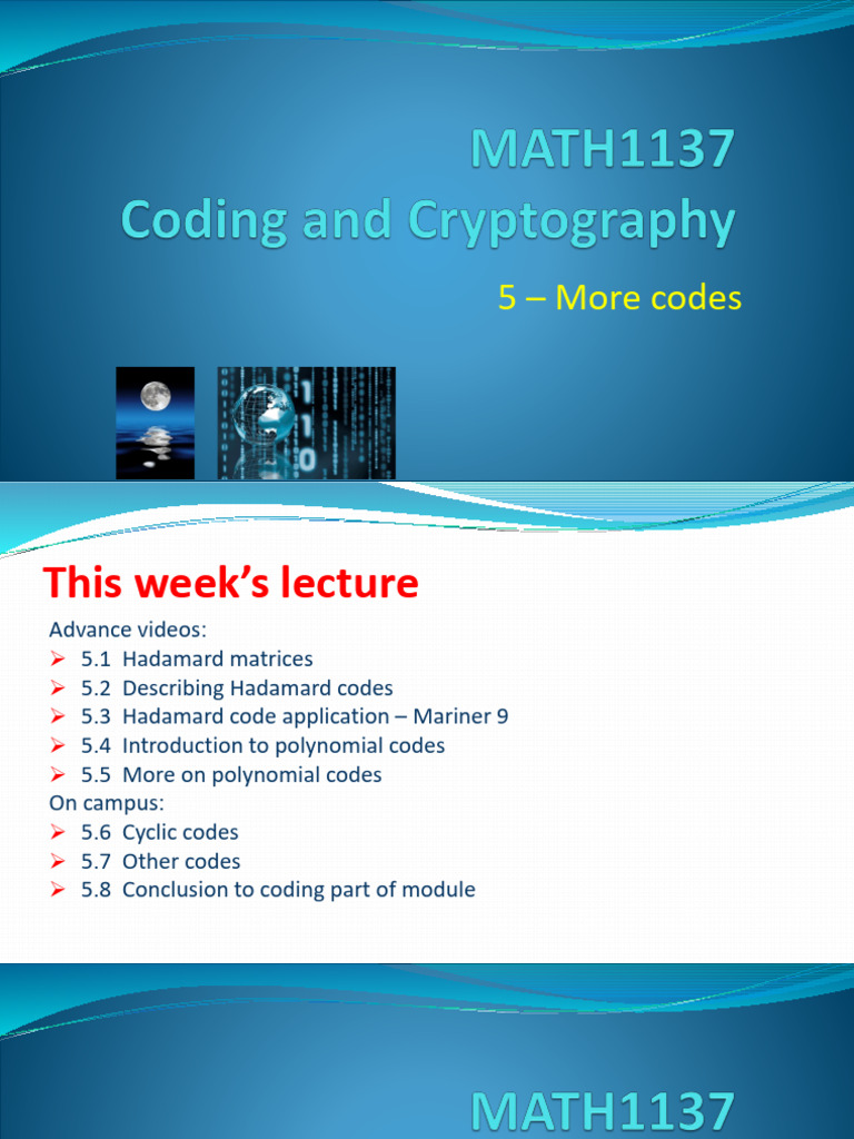 Hadamard, Polynomial, Cyclic Etc. Codes | PDF | Teaching Methods ...