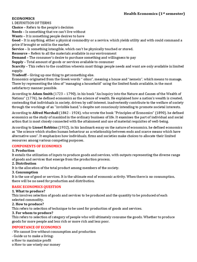 Understanding Health Economics Basics | PDF | Demand | Supply (Economics)