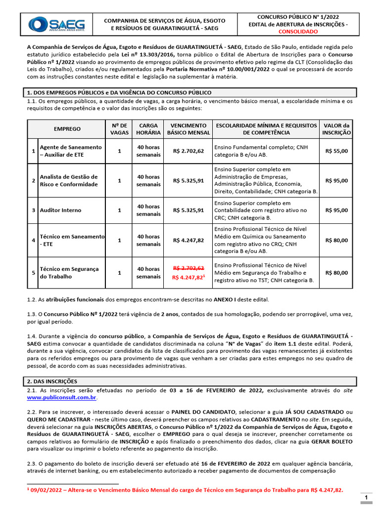 Edital Concurso Público SAEG 2022 | PDF