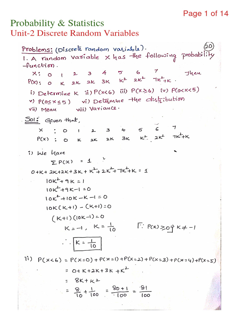 M-I Unit-2 Discrete Random Variables | PDF | Finance & Money Management