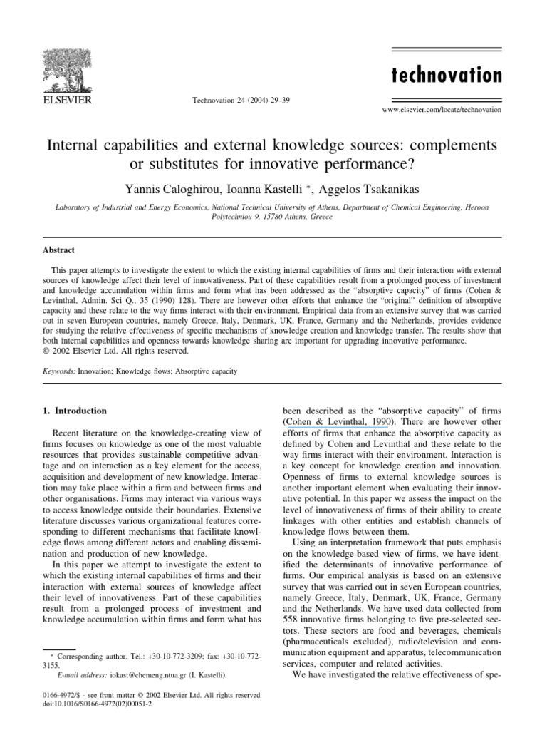 Internal Capabilities and External Knowl | PDF | Knowledge | Innovation