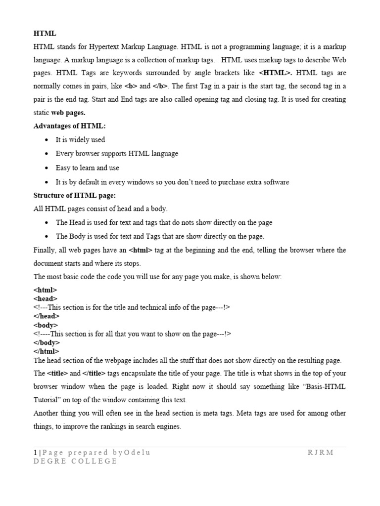 Html Download Free Pdf Html Element Html