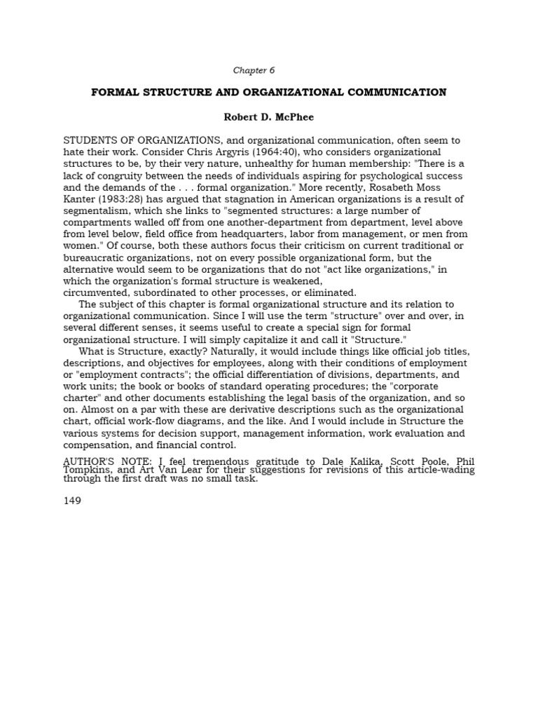 Formal Structure and Organizational Communication | PDF