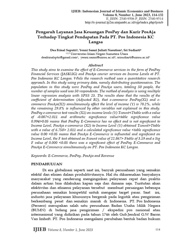 Impact of PosPay and PosAja on Income | PDF | Mathematical And ...