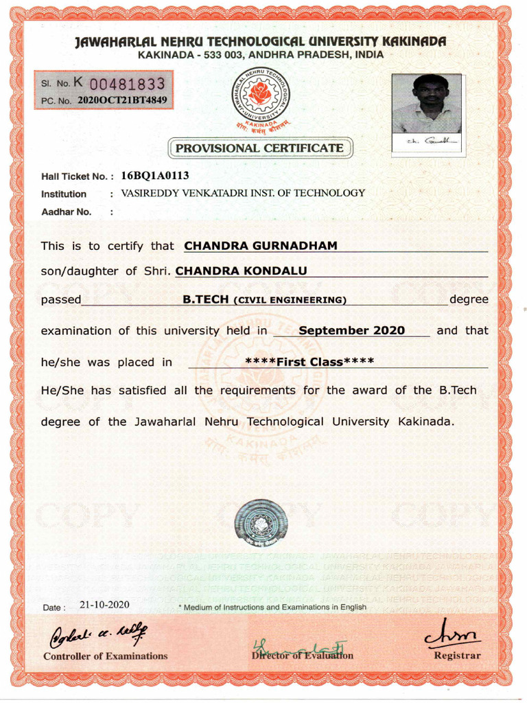 B.Tech-Provisional Certificate | PDF