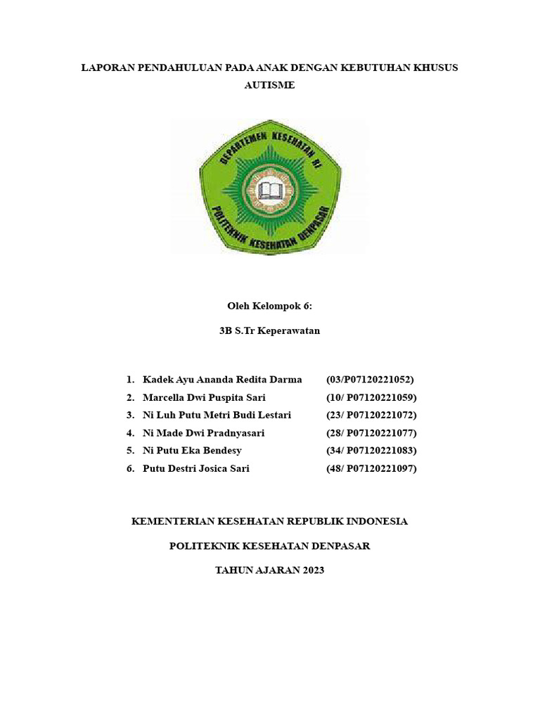 Laporan Autisme pada Anak SDKI | PDF