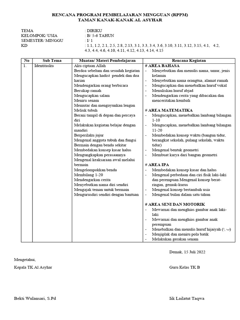 RPPM Minggu 1 Identitasku | PDF