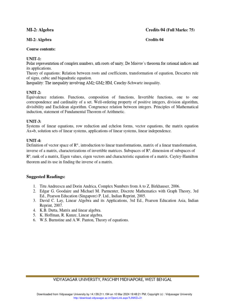 Minor Mathematics Syllabus | PDF