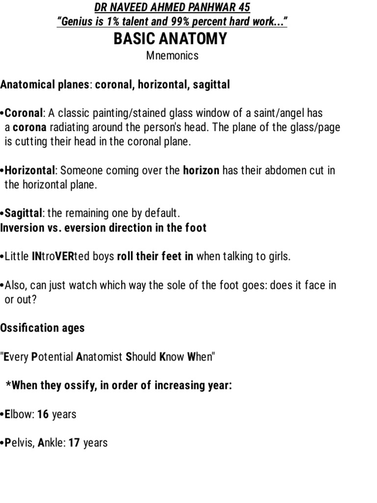 Anatomy Mnemonics-1 | Download Free PDF | Human Leg | Thumb