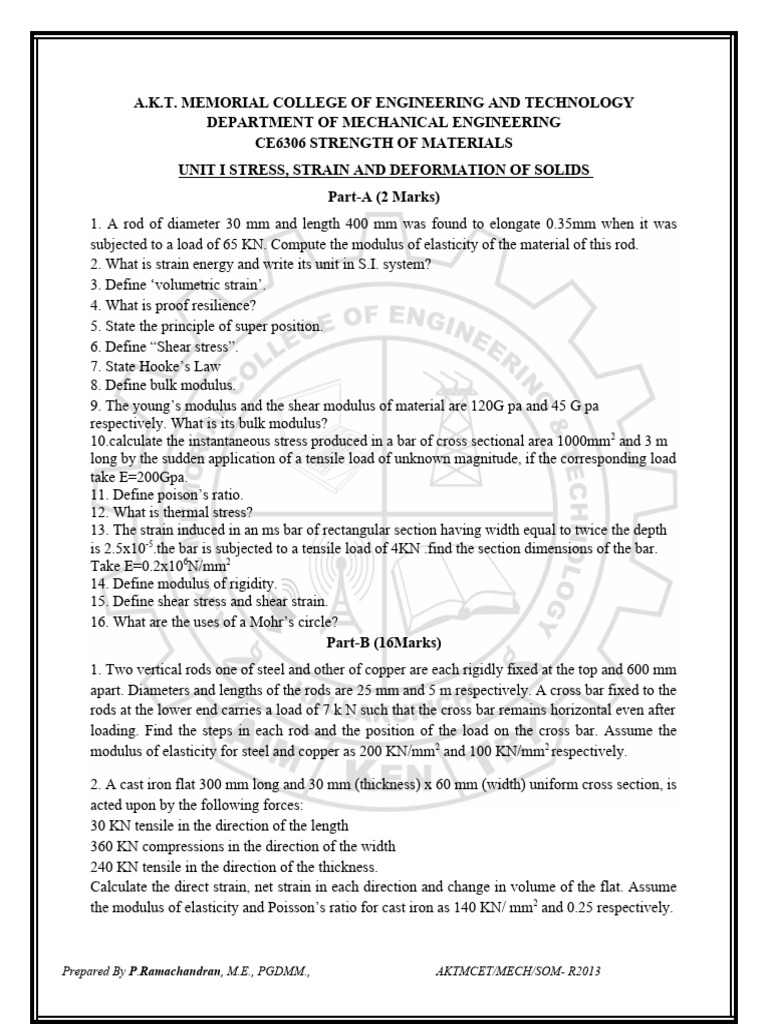 Ce 6306 Som QB | PDF | Bending | Stress (Mechanics)