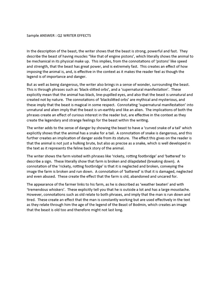 The Beast of Bodmin Moor EXAMPLE ANSWER | PDF