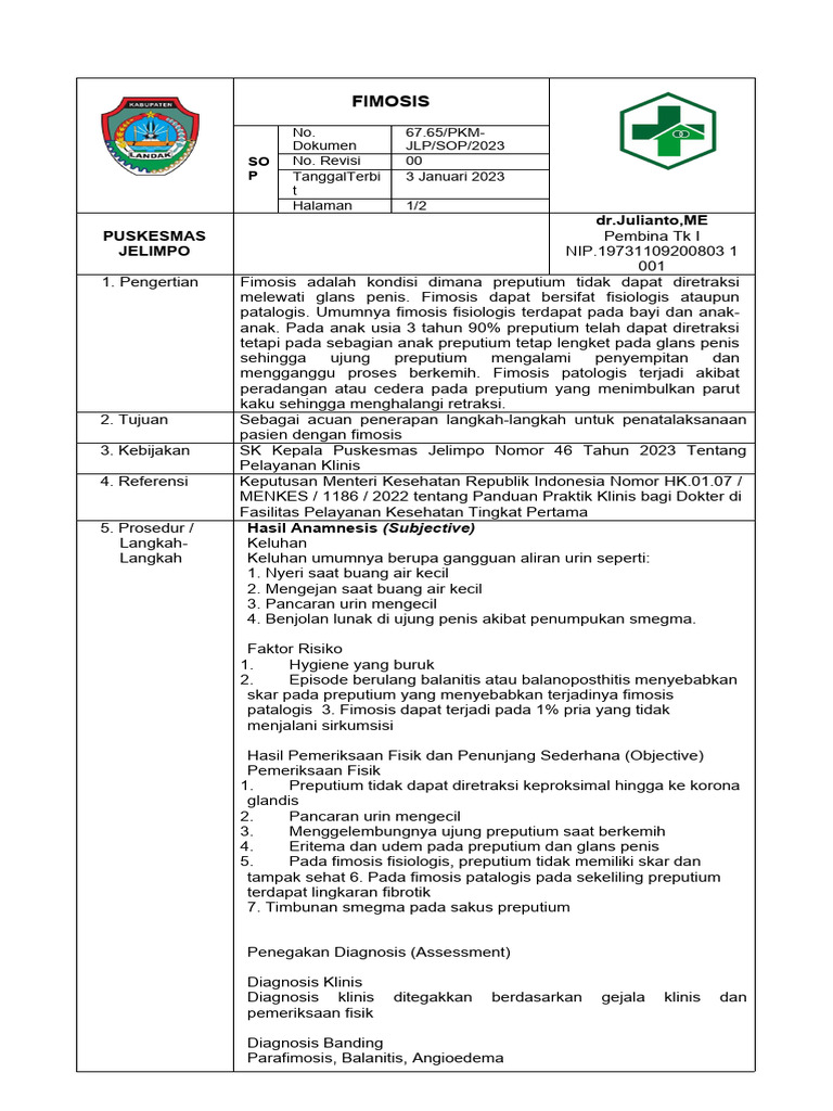 SOP FIMOSIS JLP | PDF