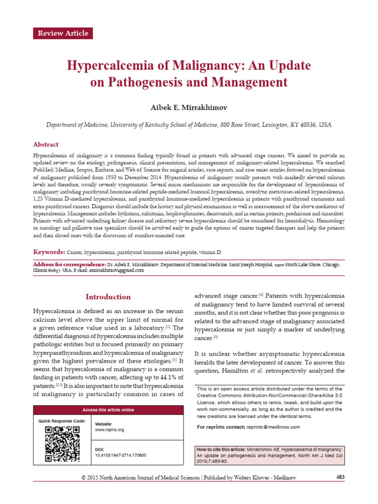 Hypercalcemia Pathogenesis | PDF | Bone | Medical Specialties
