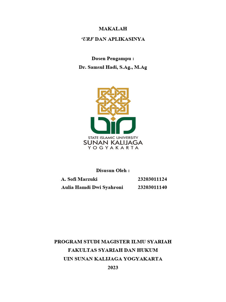 Pemahaman ‘Urf dalam Hukum Islam | PDF
