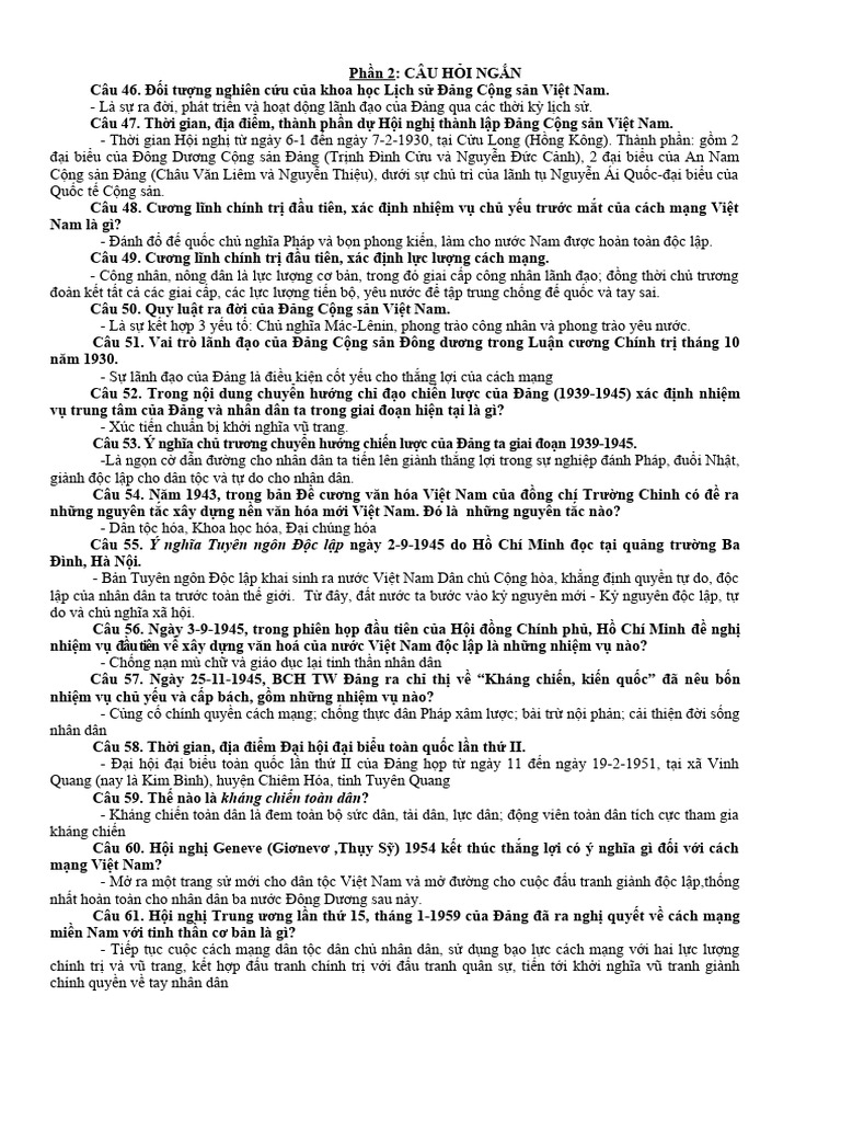 Câu TLN - TL Lịch sử đảng | PDF