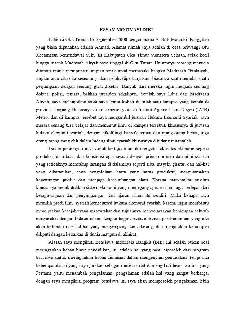 Essay Motivasi Diri | PDF | Gaya Hidup