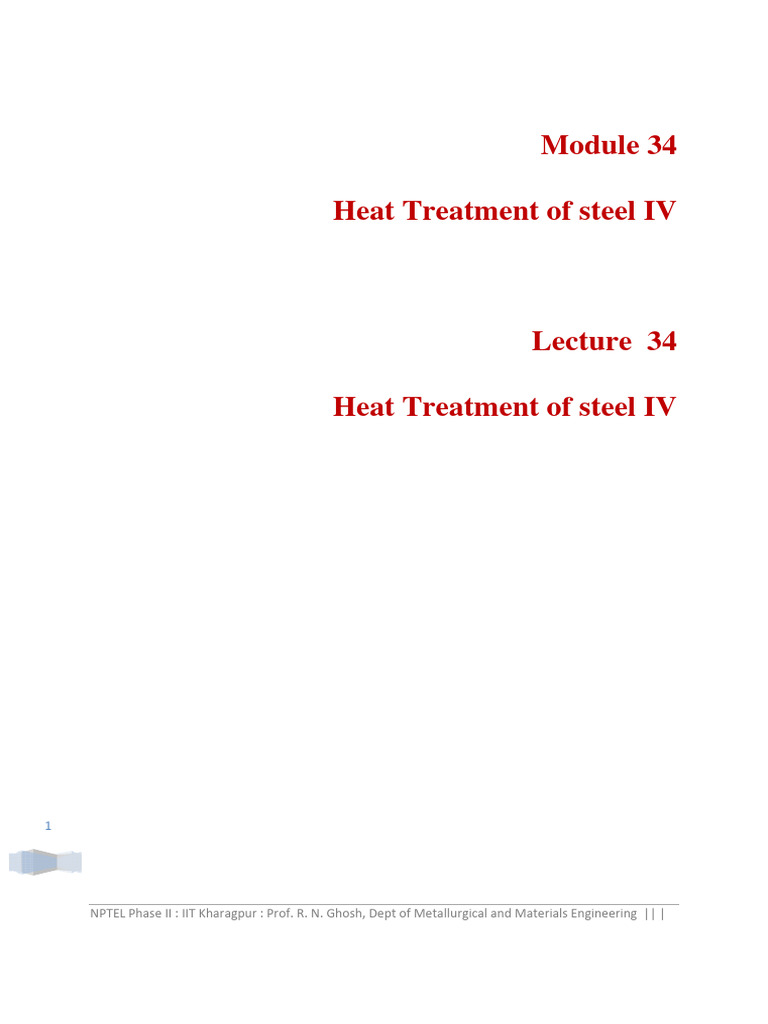 Module 34 Heat Treatment of Steel IV Lec | PDF | Heat Treating | Steel
