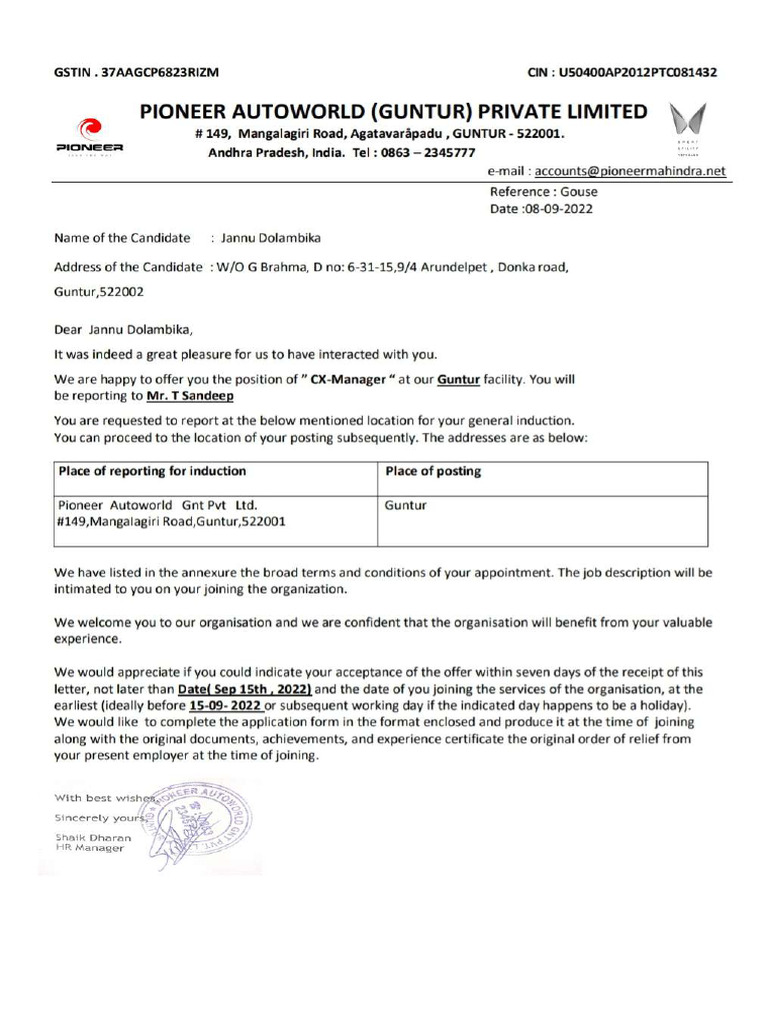 Offer Letter | PDF