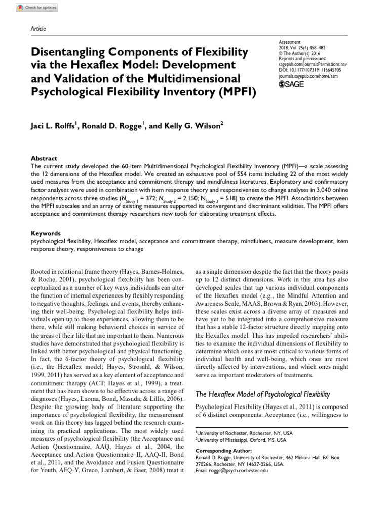 Rolffs Et Al 2016 Disentangling Components of Flexibility Via The Hexaflex Model Development and ...