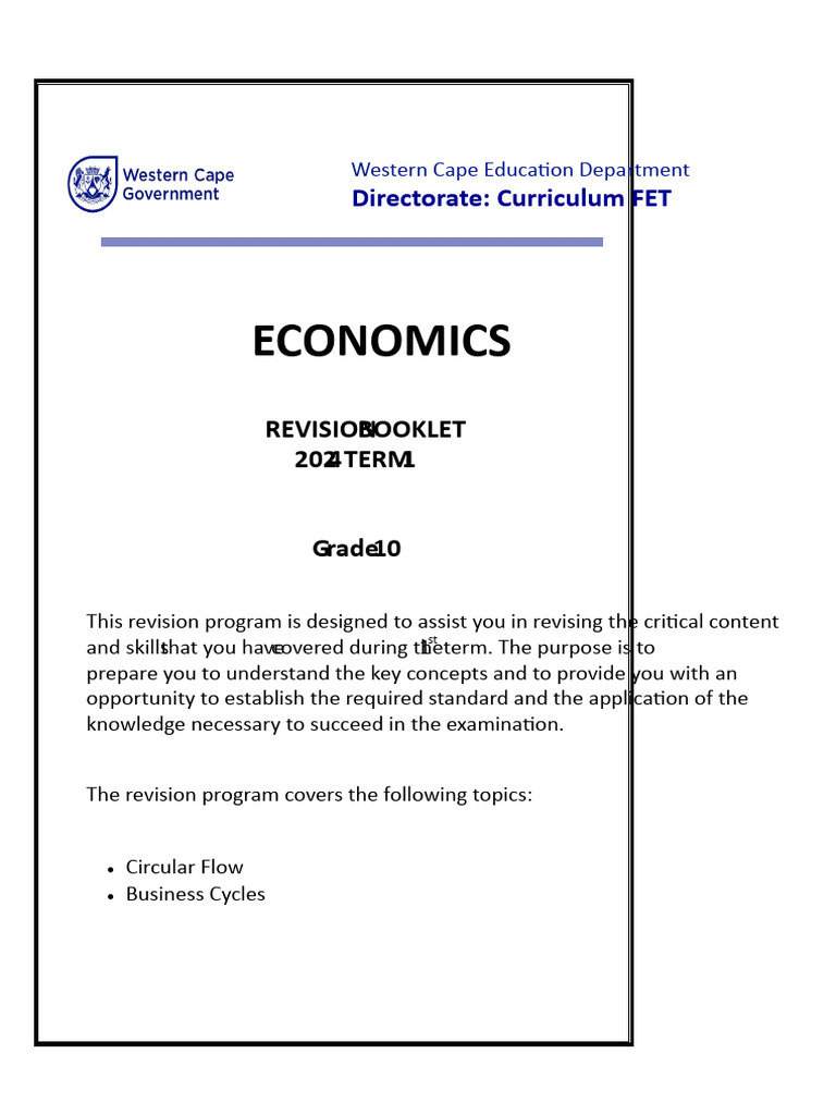 Economics Grade 10 Revision Material Term 1 - 2024 PDF | Download Free ...