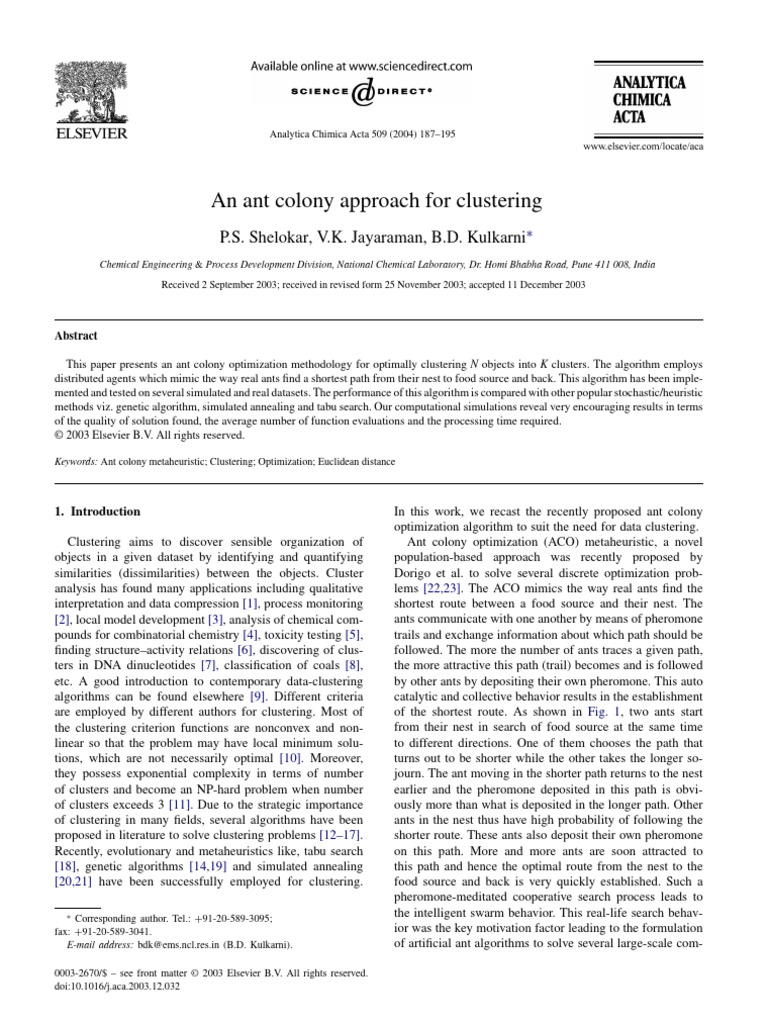 Ant Colony Optimization for Clustering | PDF | Cluster Analysis | Metaheuristic