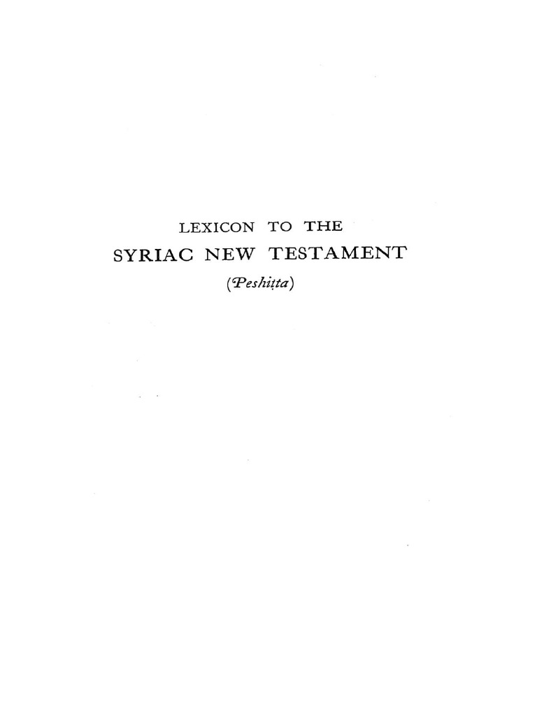 Lexicon To The Syriac New Testament - Jennings | PDF