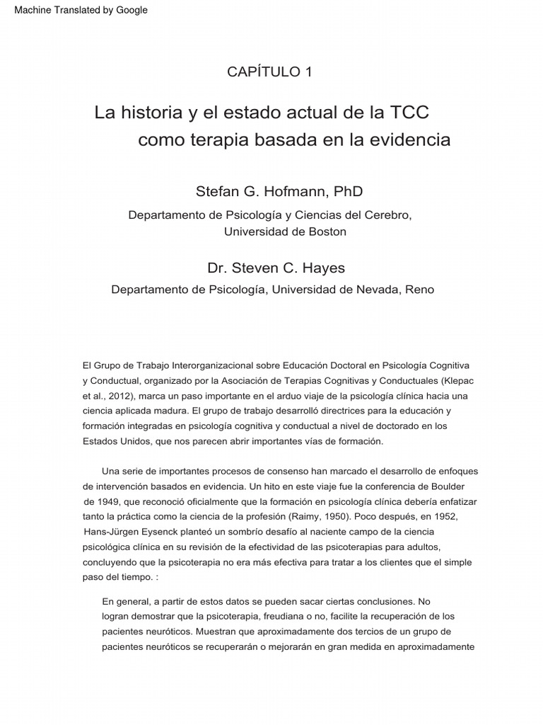 Lectura Complementaria 1 La Historia y El Estado Actual de La TCC Como ...