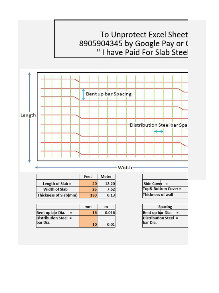 Slab Steel Calculation Excel Sheet - Zip | PDF