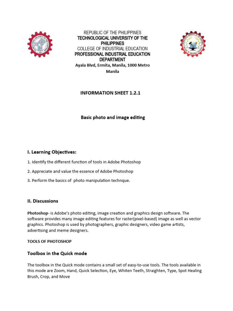 Photoshop Basics for Students | PDF | Adobe Photoshop | Image Editing