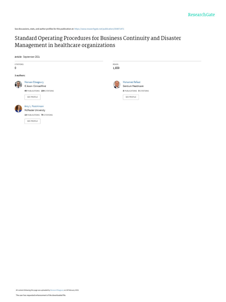 Standard Operating Procedures For Business Continuity and Disaster ...