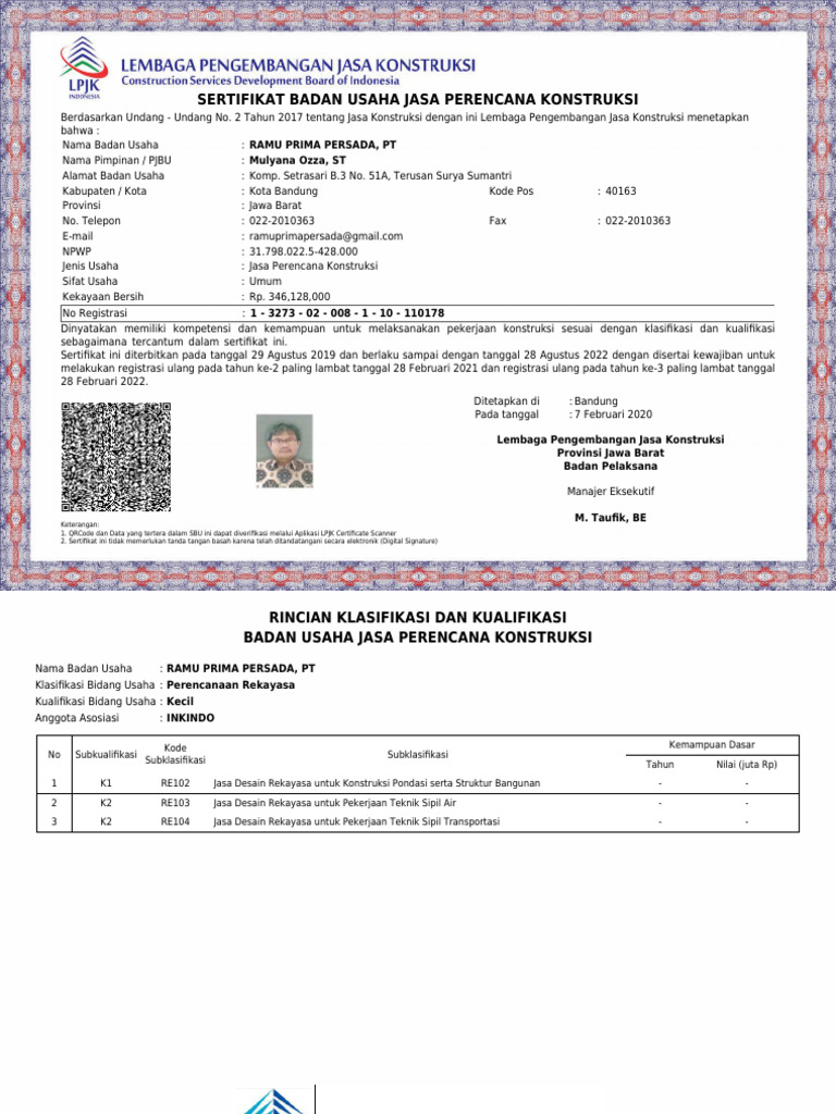 Sertifikat PT Ramu Prima Persada | PDF