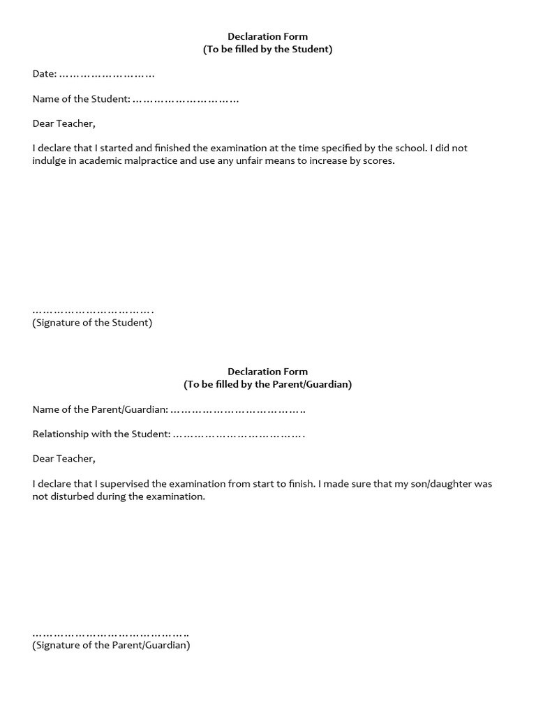 Examination Declaration Form Online Exam | PDF