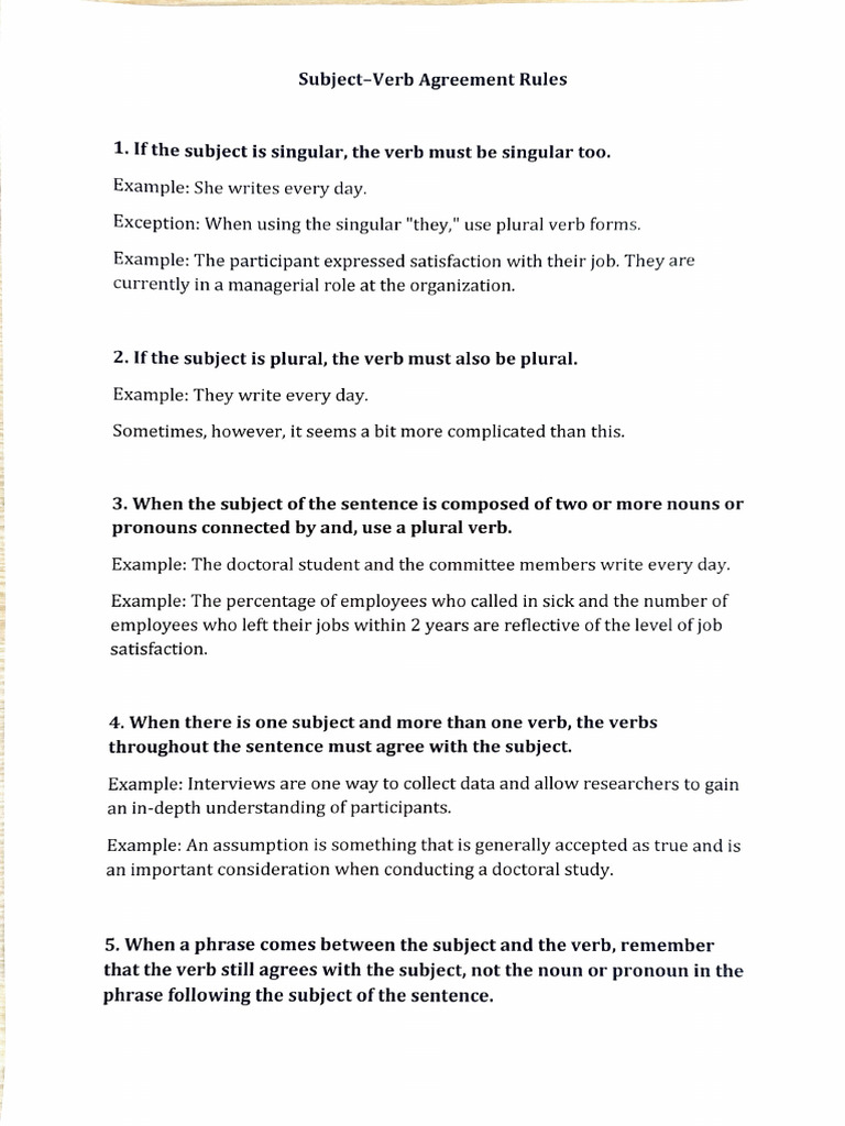 Rules For Subject Verb Agreement | PDF | Grammatical Number | Plural